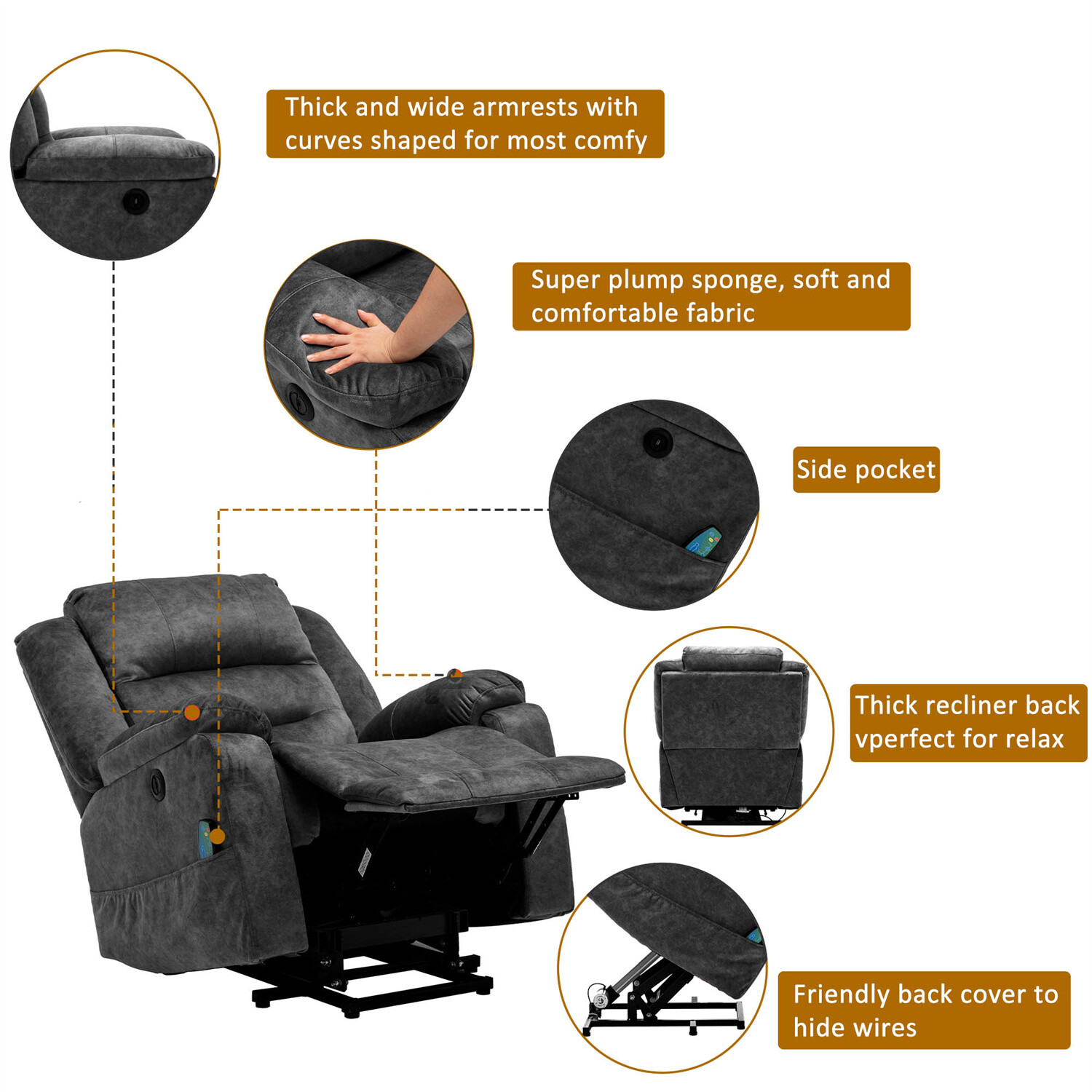 Electric Power Lift Riser Recliner Power Armchair Massage Heated Sofa ...