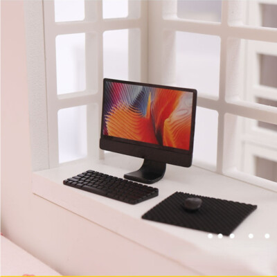 1SET Dollhouse Miniature 1/12 Scale Desktop Computers Keyboard Office ...
