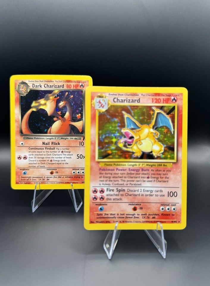 Pokémon TCG 2 Card Lot Base Set Holo Charizard & Dark Charizard Holo ...
