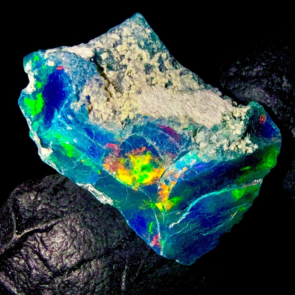 Ethiopian Fire Opal, Natural opal gemstone raw, Black opal rough 12 Ct ...