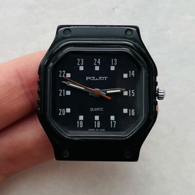 RARE POLJOT P2456 Quartz Plastic USSR Watch Black Soviet Vintage Old ...