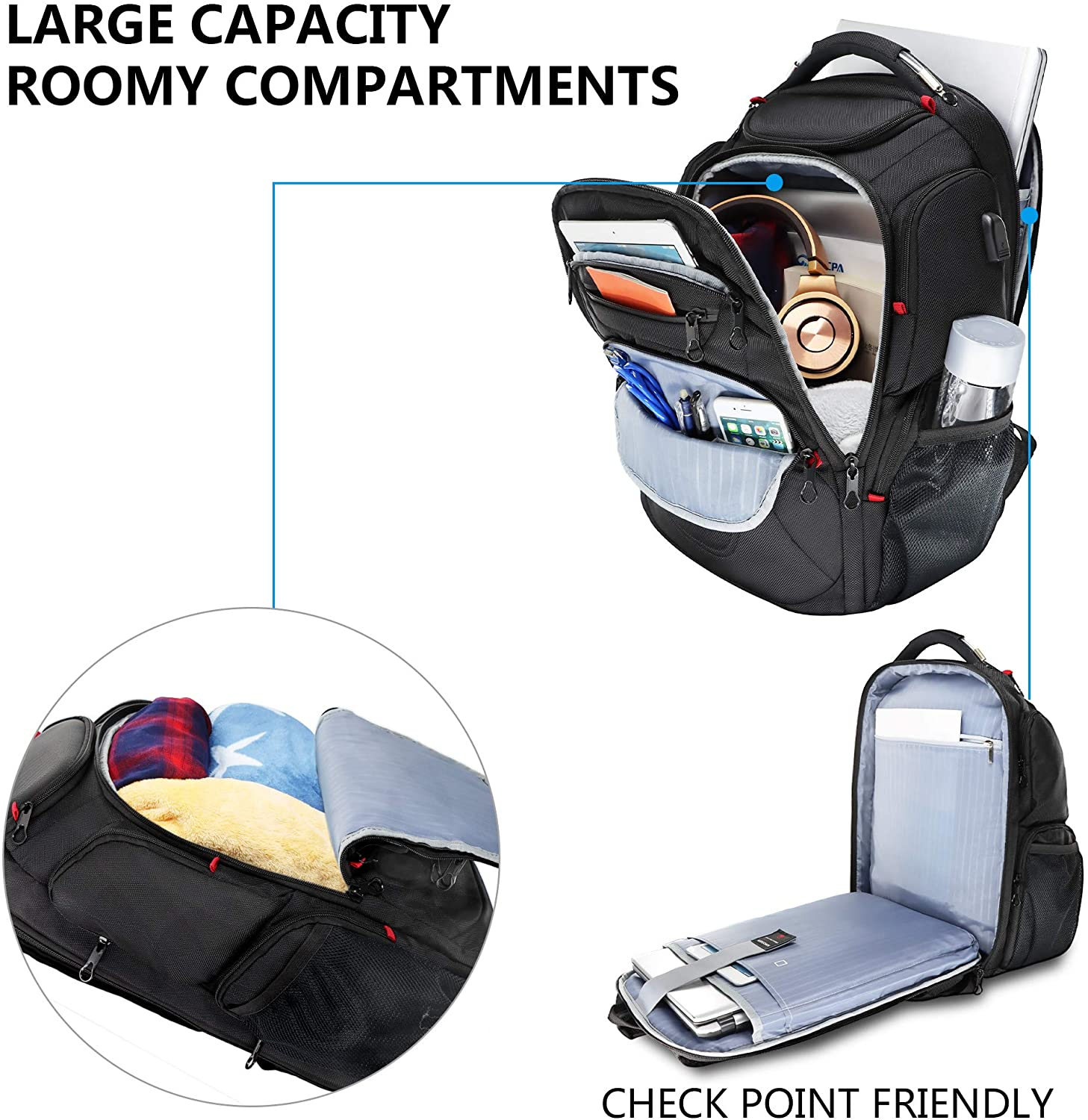 KROSER Travel Laptop Backpack 17.3 Inch XL Heavy Duty Computer Backpack ...