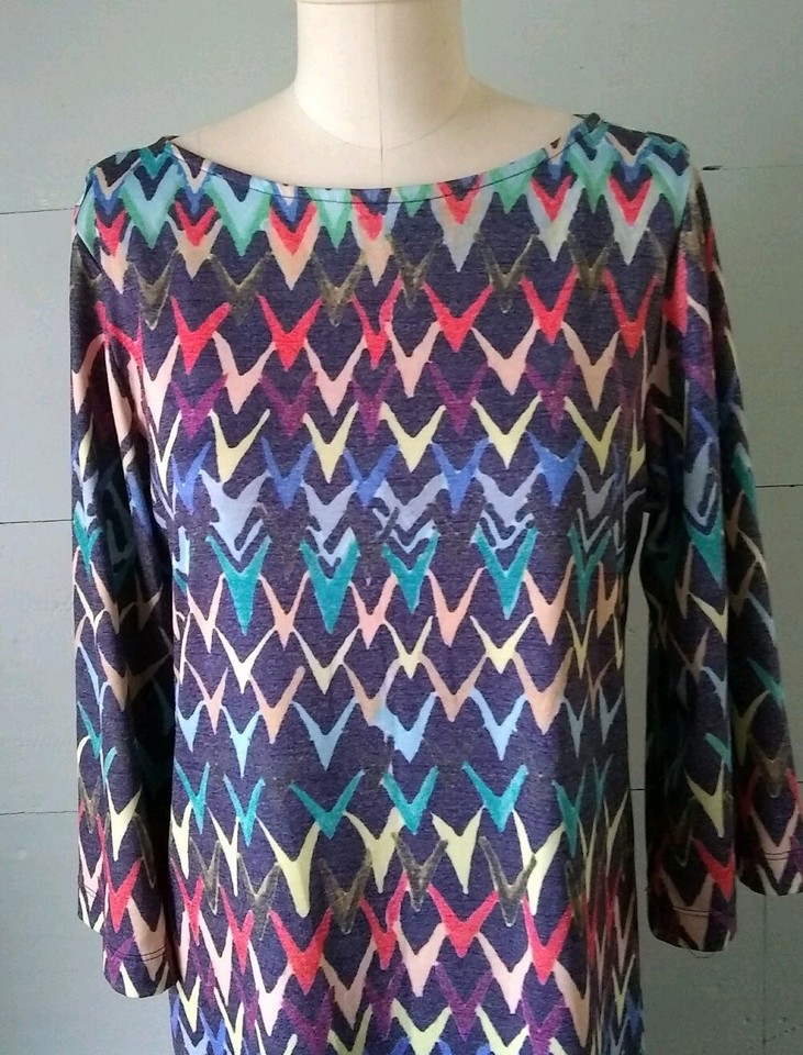 Nally & Millie Abstract Print Shift Dress Medium Multi Color 3/4 Bell ...