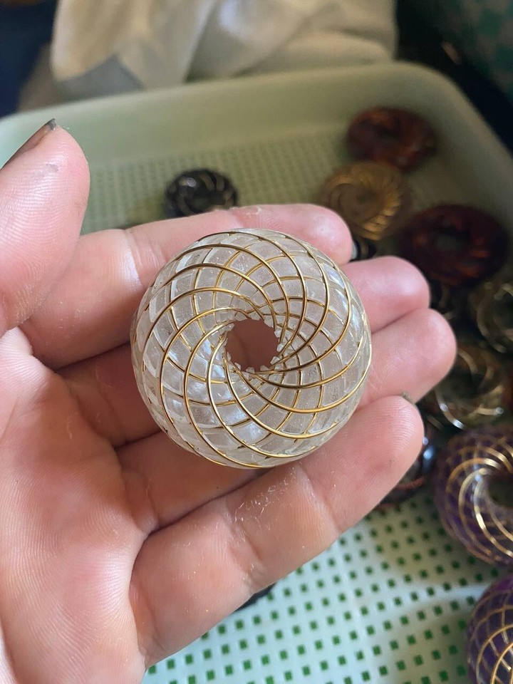 Torus Necklace –24K Gold-Plated Copper wite Selenite Crystals pendant ...