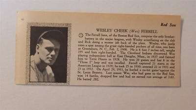 Wes Ferrell Red Sox 1935 Baseball Player Panel | eBay