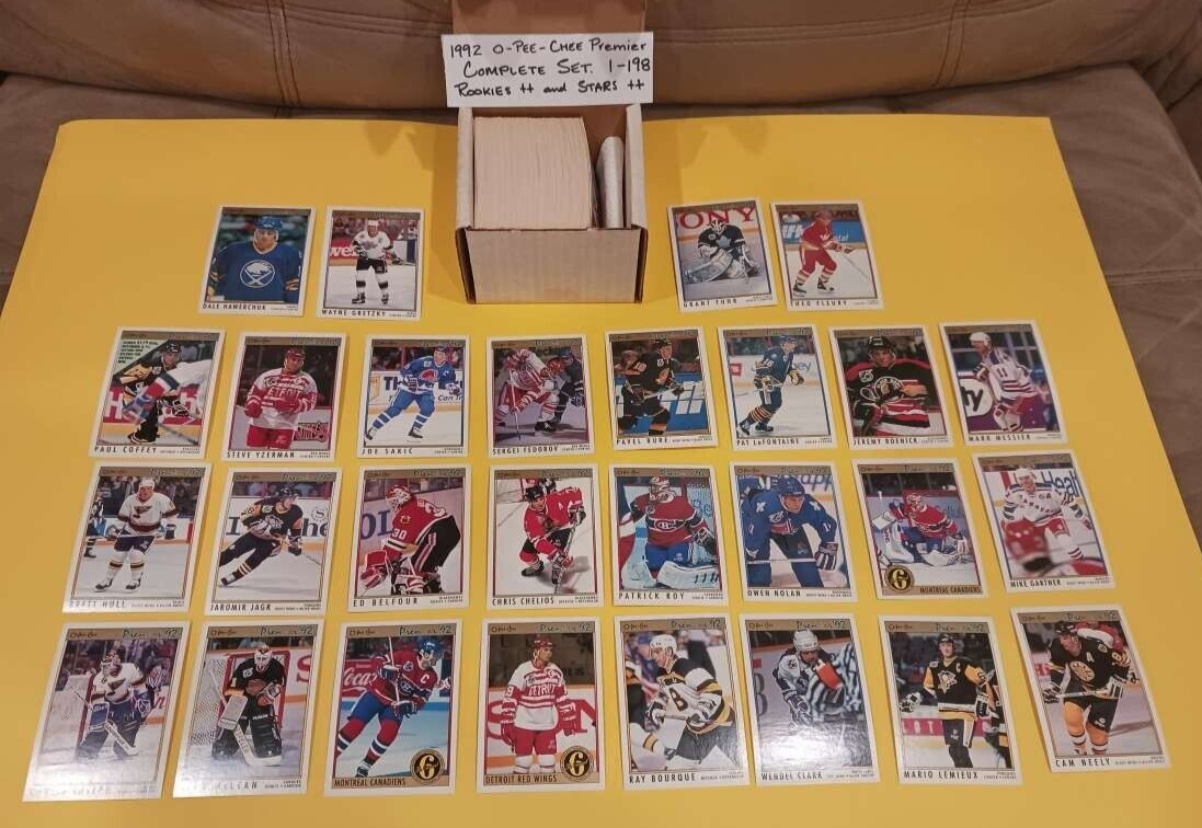 1991-92 O-PEE-CHEE PREMIER COMPLETE NHL HOCKEY BASE CARD SET LOT 1-198 ...