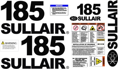 Sullair 185 DPQ decal kit with draw bar and safety decals Air ...
