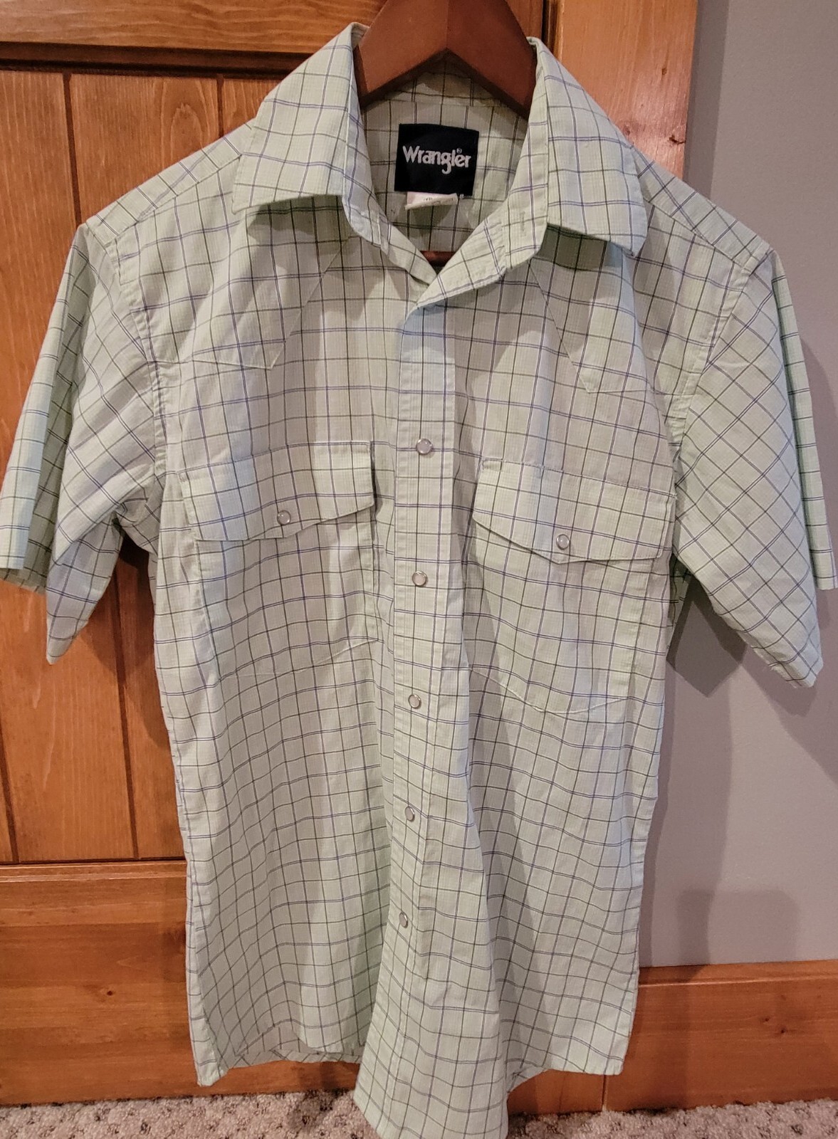 Vintage Wrangler Pearl Snap Button Up Cowboy Shirt plaid Green- Mens ...