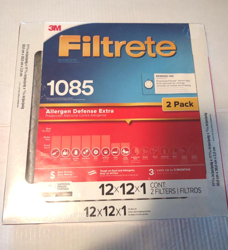 2X 3M Filtrete 1085 Micro Allergen Defense Extra Air Filters 12x12x1 ...