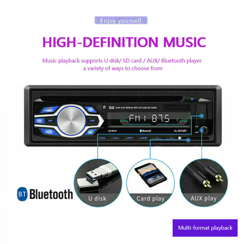 Single 1 Din Car Radio Stereo DVD CD Player In-Dash MP3 Bluetooth USB/AUX/TF FM | eBay