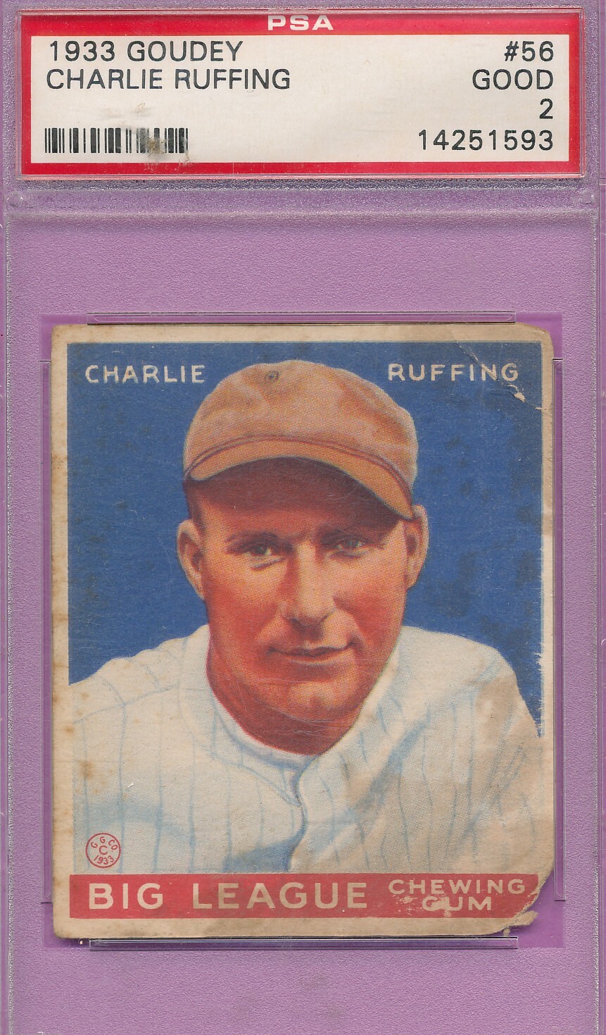 PSA 2 GOOD RED RUFFING HOF 1933 GOUDEY #56 GRADED LOW-END VINTAGE R319 ...
