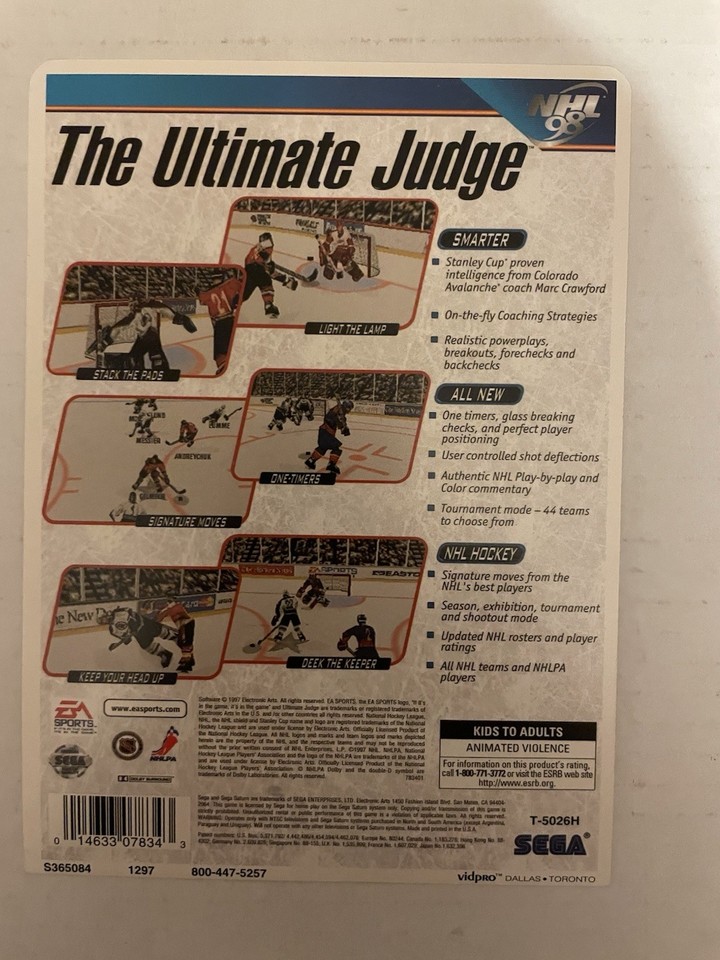 Sega Saturn NHL 98 VIDPRO Card Toys R Us Display Card | eBay