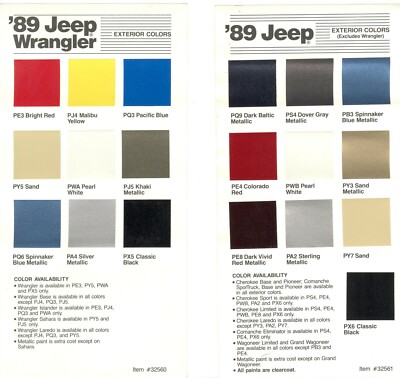 1989 Jeep & Jeep Wrangler Factory Paint Chip Brochures | eBay