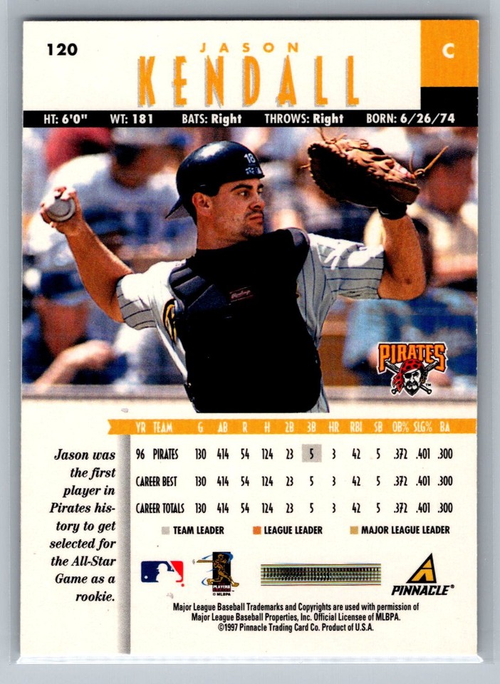 Jason Kendall 1997 New Pinnacle BASEBALL #120 Pittsburgh Pirates | eBay