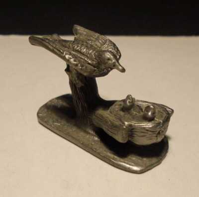 Pewter Bird and Babies in Nest | eBay