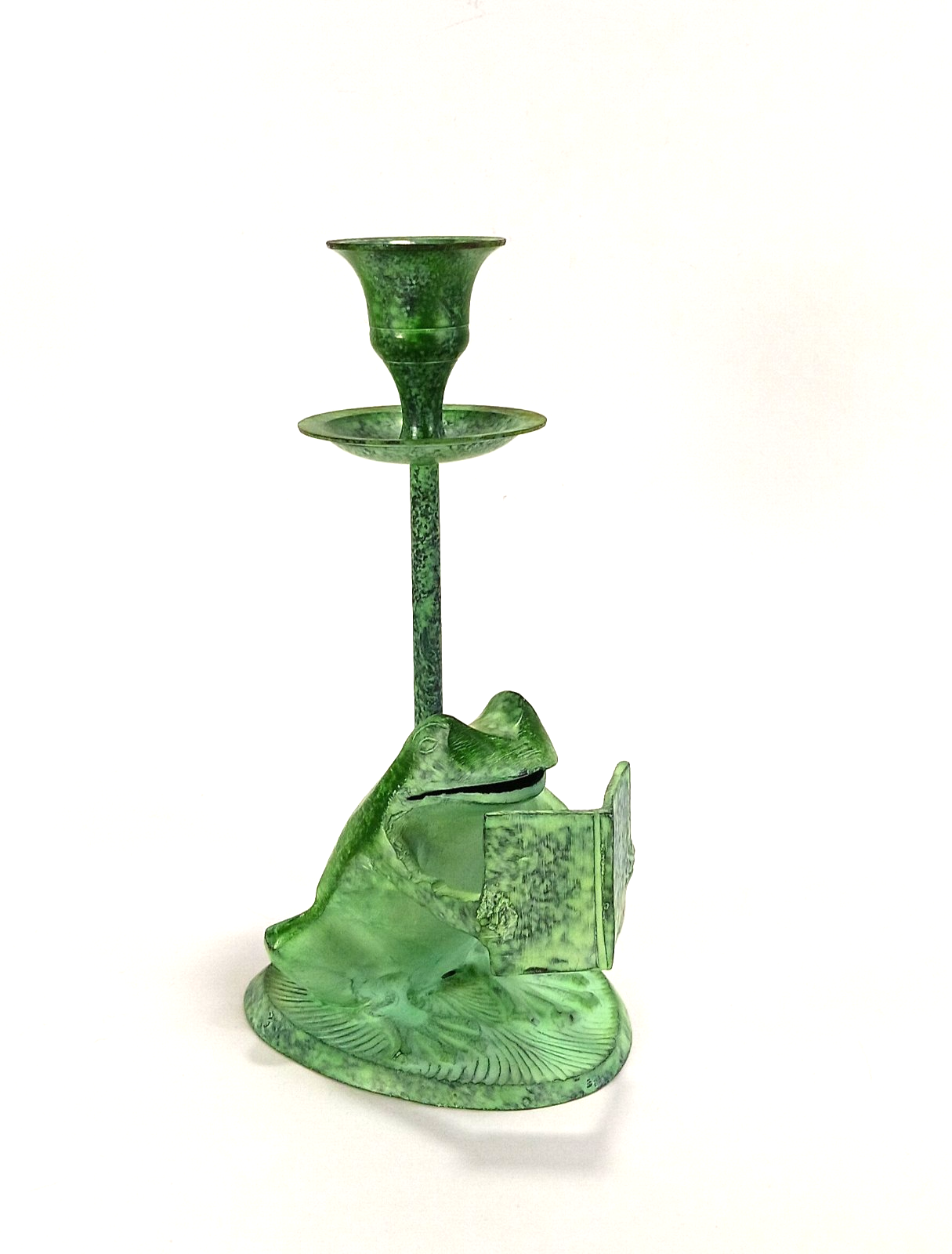 Verdigris Reading Frog Candle Stick Holder Light Green Patina on Lily ...