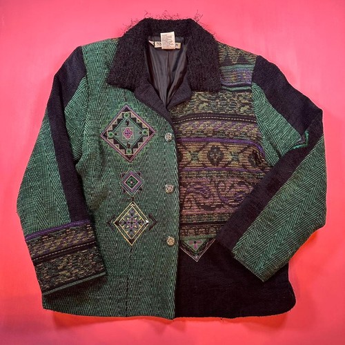 Vintage 90s patchwork tapestry jacket women’s button front embroidered ...