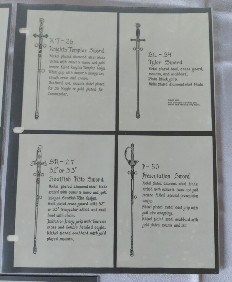 Knights of Templar, Scottish Rite, Regulation Swords - Spec sheets for ...