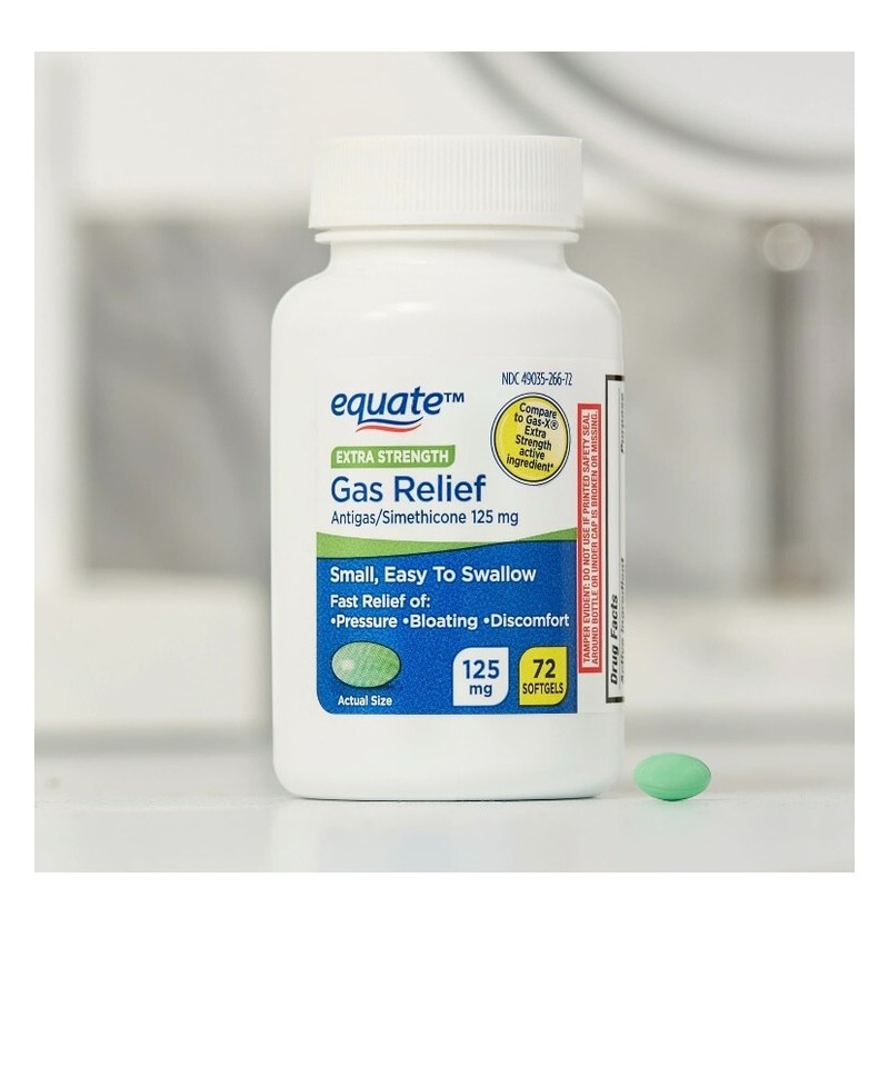 Equate Gas Relief Simethicone 125 mg Extra Strength Softgels 72 Count ...