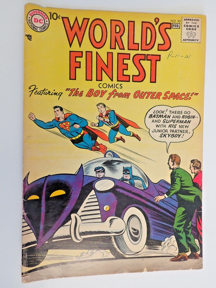 1958 World's Finest # 92 Superman Batman Batmobile Silver Age DC Comics ...