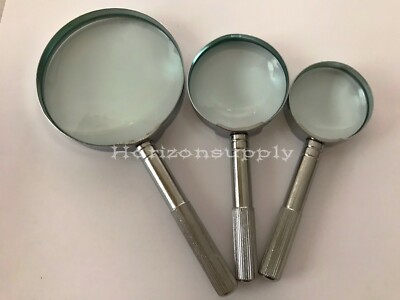New 3pc Magnifying Glass High Power Set 10X,8X,6X Chrome Plate and ...
