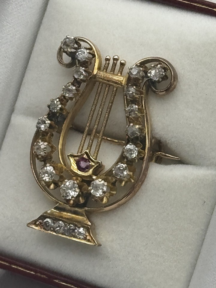 Antique 14K Gold & Diamond Lyre Harp Pin Brooch | eBay