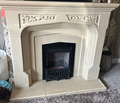 Heavy Stone Fire Surround and Hearth Cream And Black Gas Fire | eBay UK