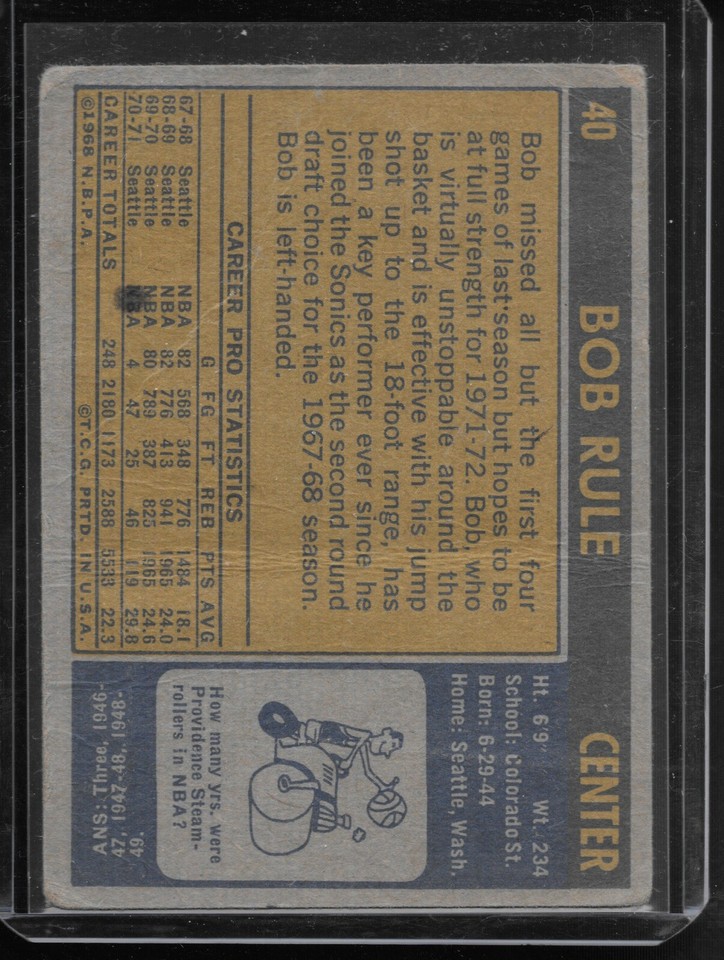 1971-72 Topps Set-Break # 40 Bob Rule Basketball | eBay