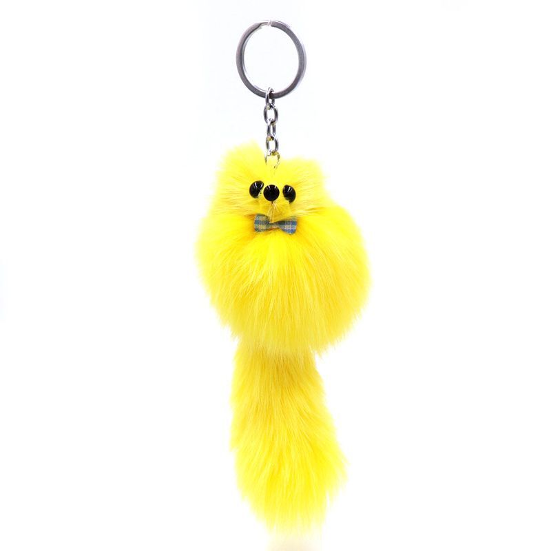 Women Fur Fox Keychain Fluffy Plush Pompon Keyring Cute Man Car Trinket ...