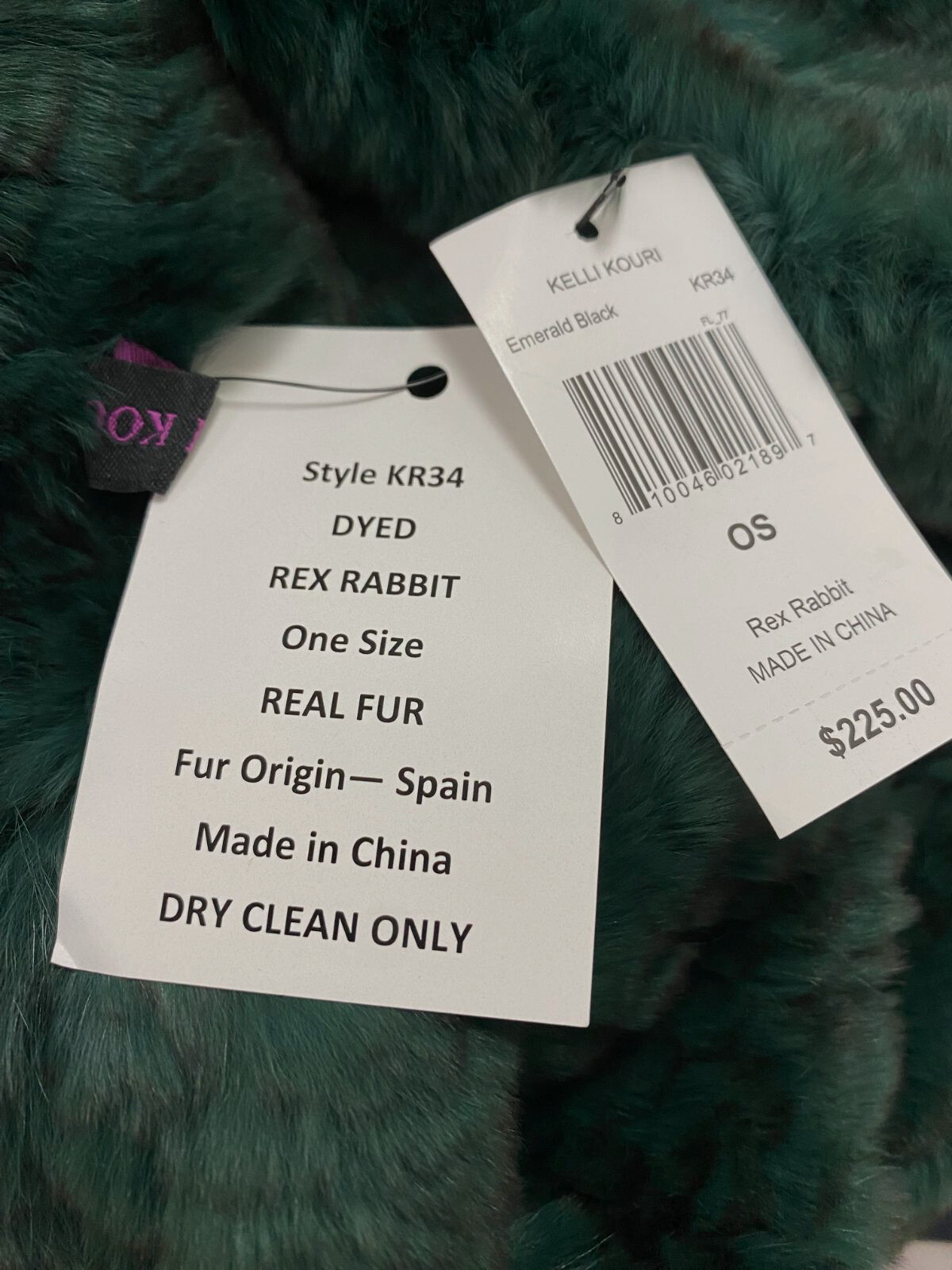 $226 Kelli Kouri Women's Green Rex Rabbit Fur Infinity Scarf One Size ...