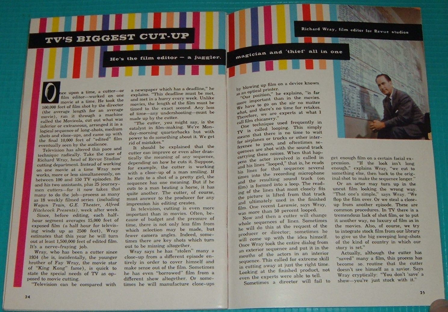 1960 TV ARTICLE ~ RICHARD WRAY FILM EDITOR REVUE STUDIOS CUTTING ...