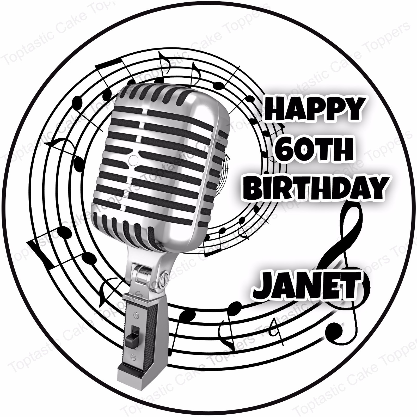 Personalised Microphone Singer Mic Music Notes Edible Icing Party Cake ...