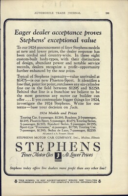 1923 PAPER AD Car Auto Automobile Stephens Fine Motor Car Moline ...