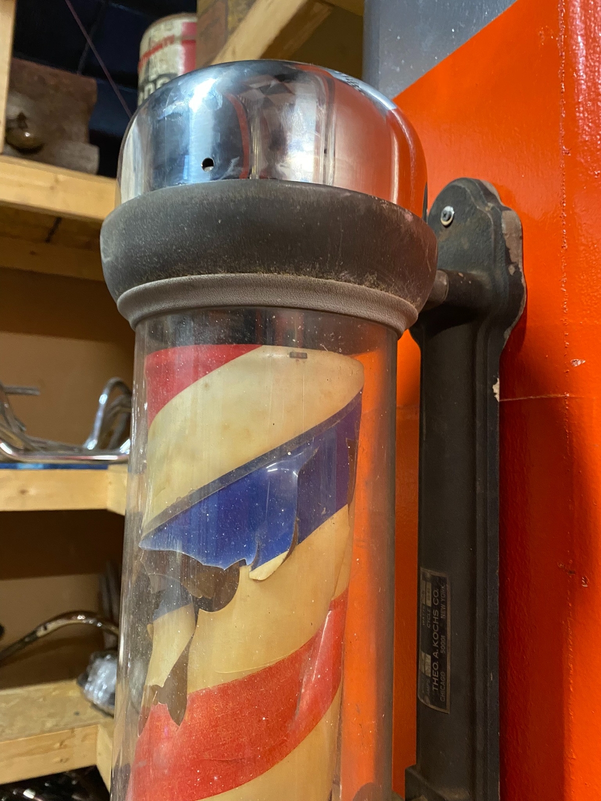 Vtg Kochs Glass Aluminum Rotating Light up Barber Pole 1920's Orig ...