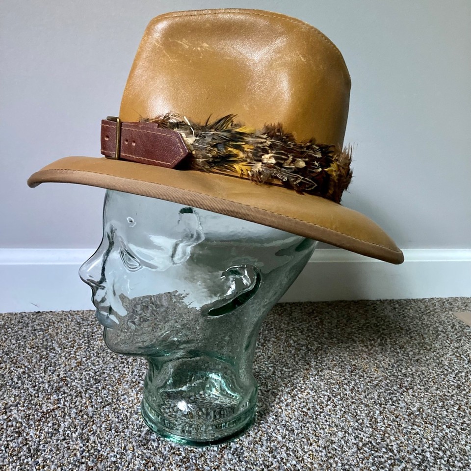 Vintage United Hatters Millinery Leather Cowboy Hat w/ Feathers USA ...