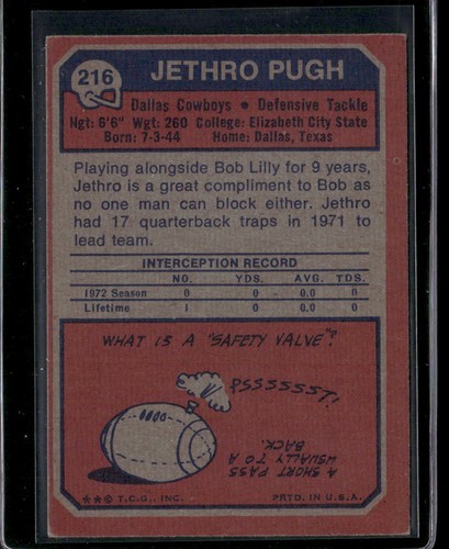 1973 Topps Jethro Pugh #216 Dallas Cowboys Defensive Tackle EX | eBay