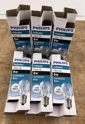 Lot of 6 Philips 6S6 6W Clear 120V Indicator & Sign Incandescent Light ...