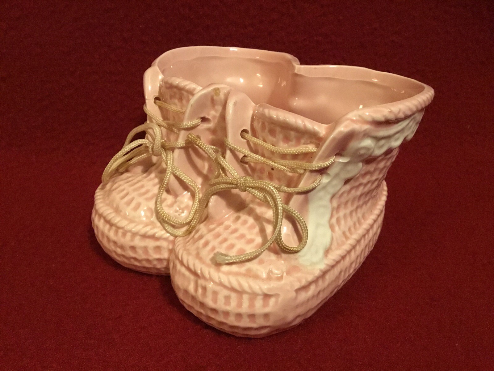 Vintage Pink & White Ceramic Baby Booties w/Laces Planter~Vase Japan | eBay