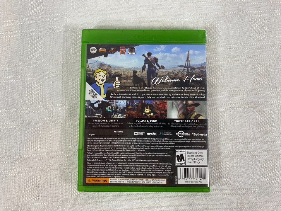 Fallout 4 XBOX ONE Very Good Condition Case Cover Art Game Disc Inserts ...