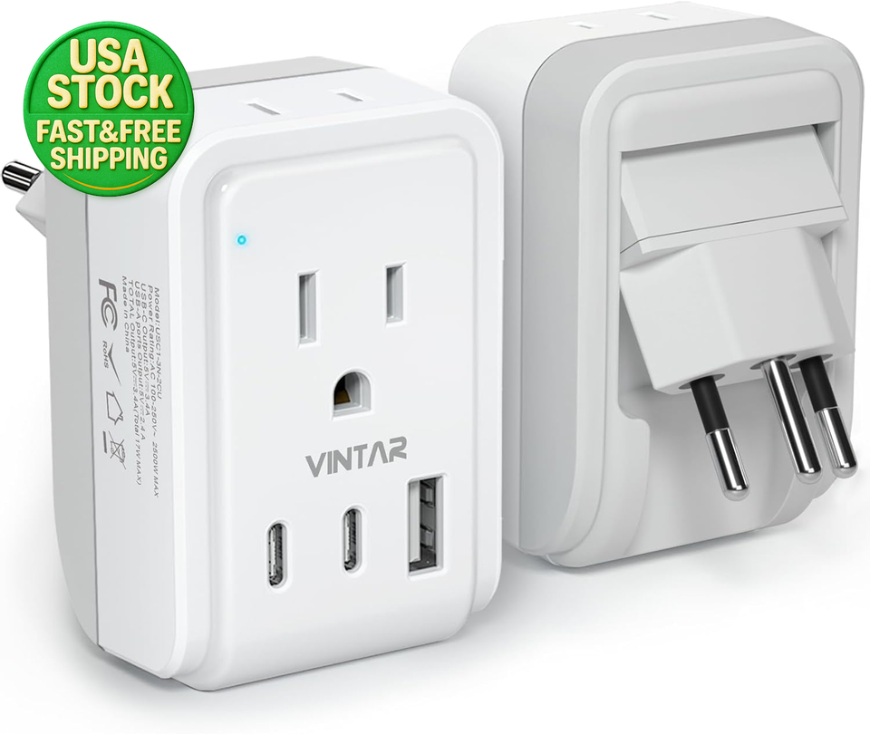 Brazil Power Adapter Type N Plug 2 AC Outlets 3 USB Ports Foldable ...