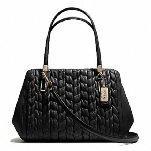 NWT COACH Madison Gathered Chevron Leather Madeline Satchel 25982 Black ...