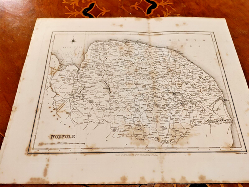 c1840s Norfolk County Map Lewis Topographical Dictionary Norwich Kings ...