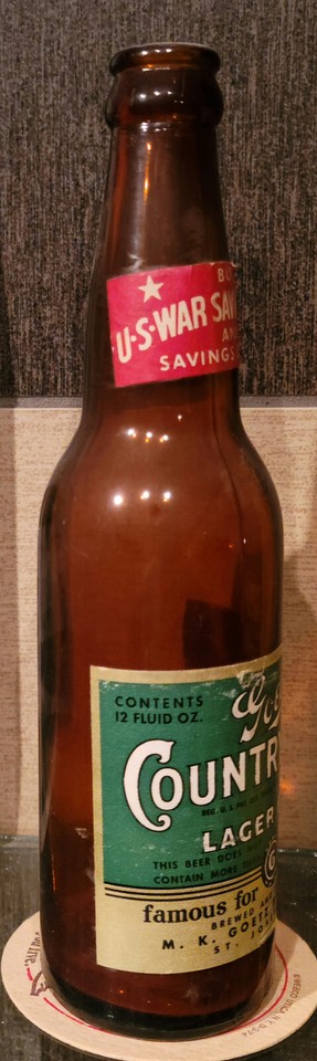 1940'S GREEN WW2 GOETZ COUNTRY CLUB BEER BOTTLE BUY US WAR SAVINGS ...