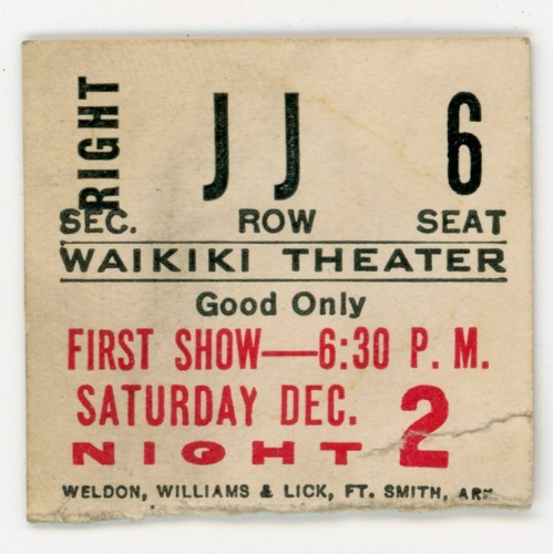 1920s-30s Waikiki Theater Saturday Movie Ticket F219 | eBay