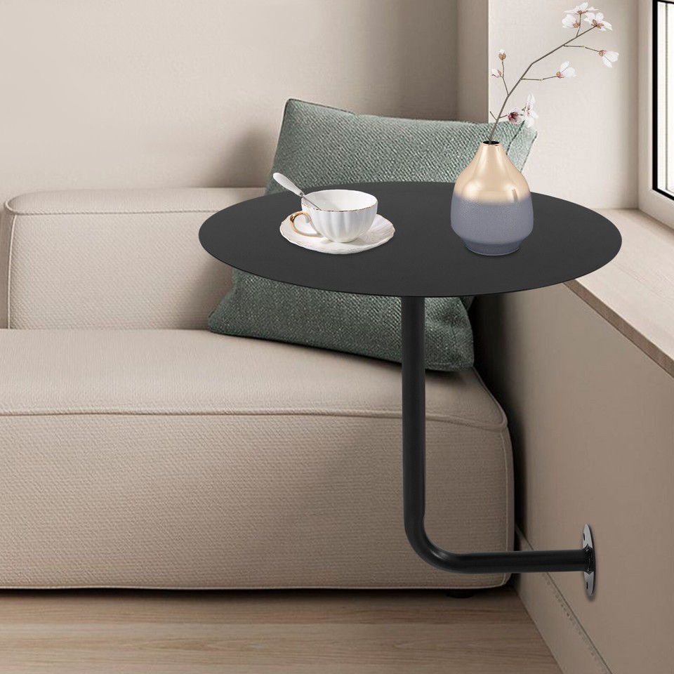 Round Table Black Iron Wall-mounted End Table L Shaped for Coffee House ...