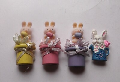Vintage Easter Bunny Refrigerator Magnets Flocked Rabbits Enesco Set | eBay