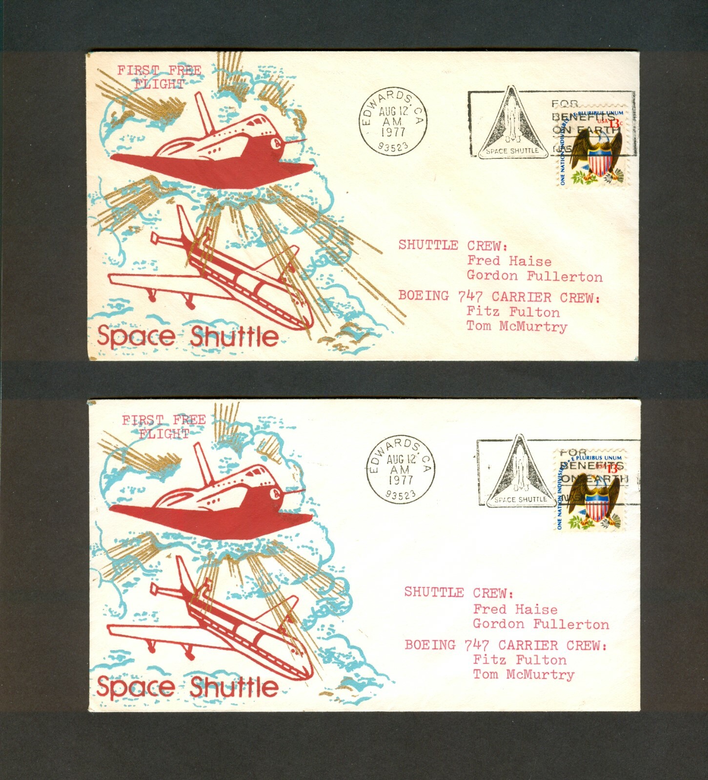 PAIR (2) First Free Flight of Space Shuttle Aug 12 1977 Fred Haise & G ...