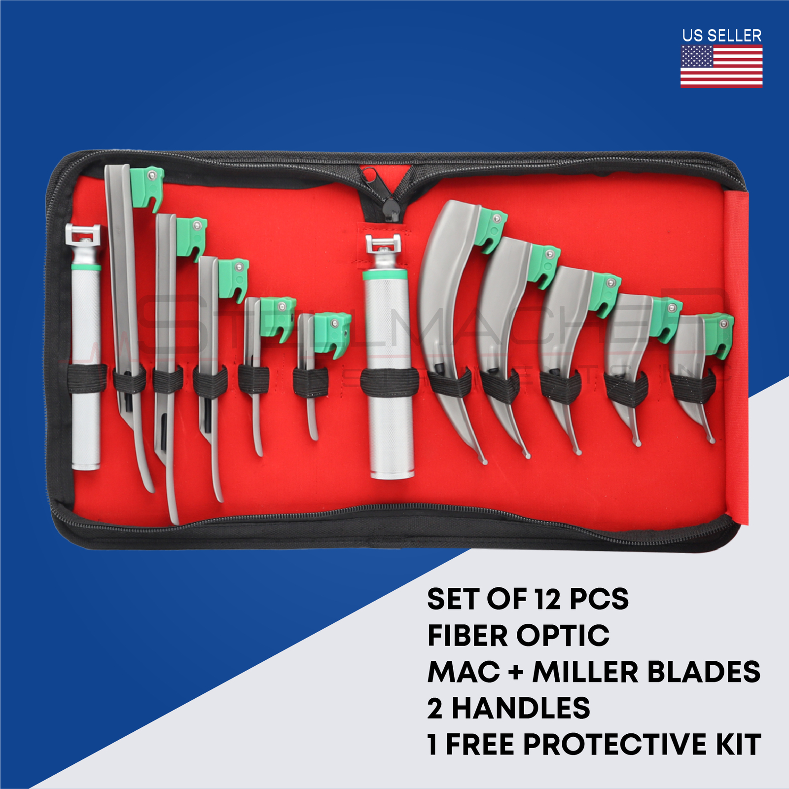 Set of 12 Fiber Optic Mac & Miller Laryngoscope + 2 Handles Intubation ...