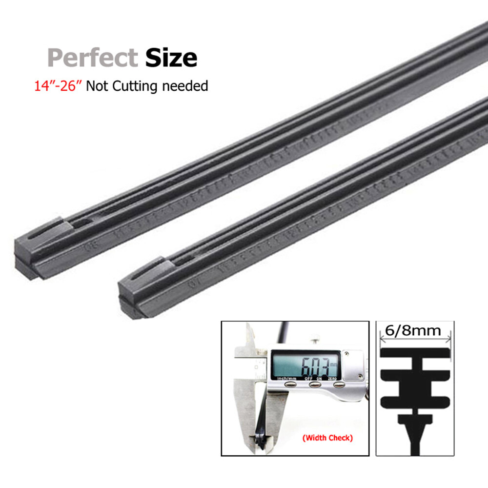 2Pcs 6mm 8mm Auto Rubber Metal Wiper Blades Refill 14"/16"/22"/24"/26 ...