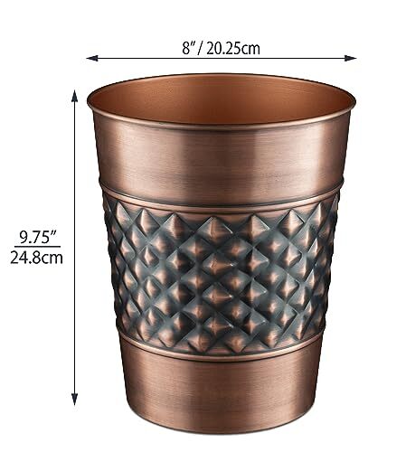 Metal Wastebasket Trash Can Handcrafted Geometric Bathroom Decor Copper ...